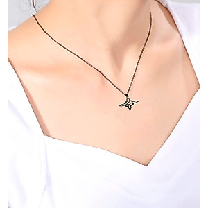 UNIFT Witches Knot Necklace For Women Stainless Steel Irish 4-Pointed Celtic Knot Pendant Fashion Charm Magick Jewelry Gift (Black)