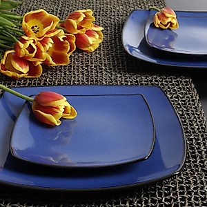 Gibson Elite Soho Lounge Reactive Glaze Stoneware Dinnerware Set, Service for 4 (16pc), Blue