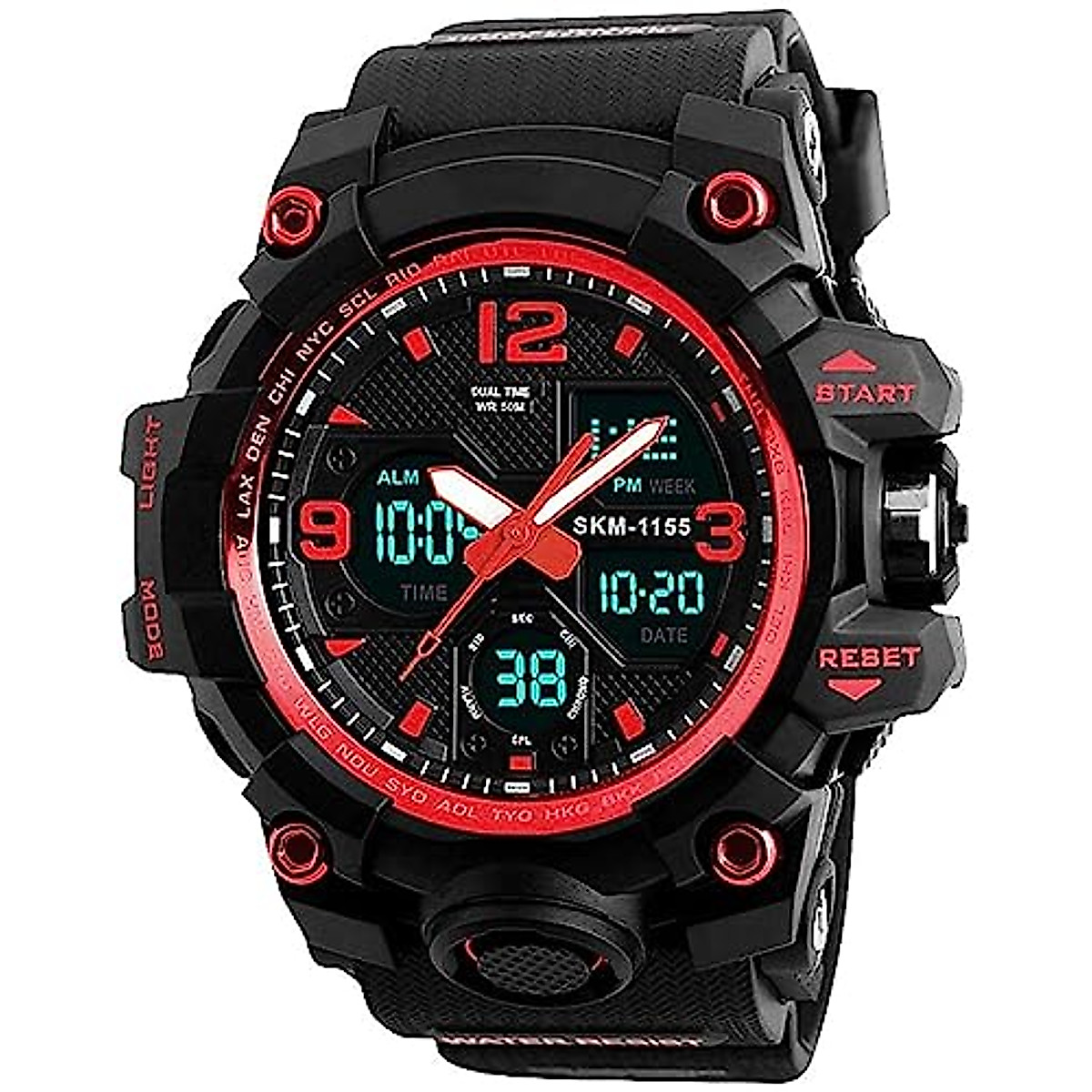 LYMFHCH Men's Analog Sports Watch, LED Military Digital Watch Electronic Stopwatch Large Dual Dial Time Outdoor Army Wrist Watch Tactical