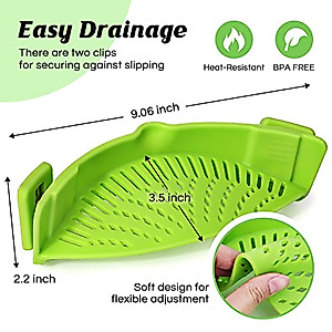 Pasta Strainer, Pot Strainer Clip on Silicone – Adjustable Clip on Strainer for Pots, Strainers and Colanders, Silicone Strainer, Food Strainer, Pasta Drainer, Colander (Green) By Stoto