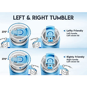 Meoky 40oz Tumbler with Handle, Stainless Steel Travel Mug with 2-in-1 Straw and Sip Lid, Vacuum Insulated Coffee Mug, 100% Leak Proof, Keeps Cold for 34 Hours or Hot for 10 Hours (Sky)