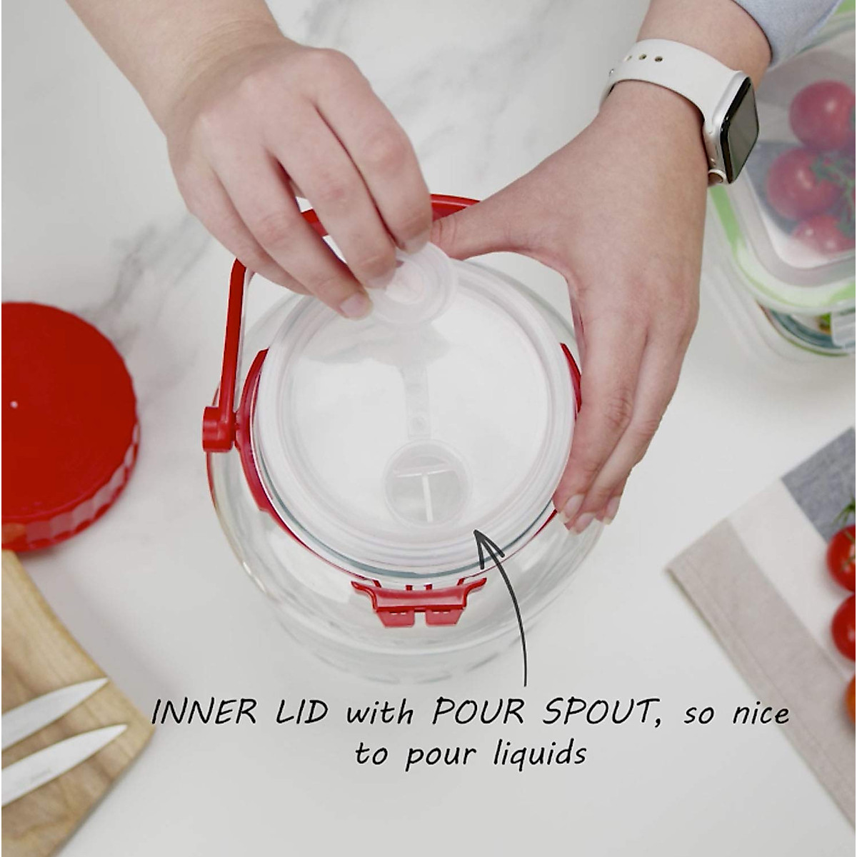 1 Gallon Glass Jar With Lid Wide Mouth Airtight Plastic Pour Spout Lids Bulk-Dry Food Storage Pickling Mason Jar Canister Raw Milk Bottle Jug Fermenting Sun Tea Kombucha Kefir Water Storing Canning