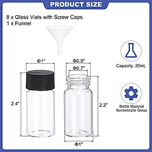 PATIKIL 20ml Clear Glass Vials, 8 Pack Sample Vials with Screw Cap Reagent Media Bottle with Funnel Leak-Proof Liquid Sample Glass Vial for Lab Laboratory