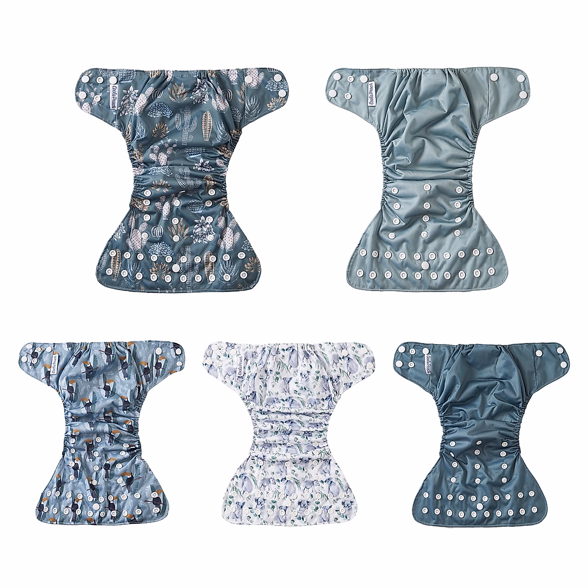 CoolaPeach Baby Cloth Diapers Washable Reusable Diapers for Baby Boys, One Size Adjustable Pocket Nappy Covers 5 Pack+ 5pcs Microfiber Inserts+ One Waterproof Bag