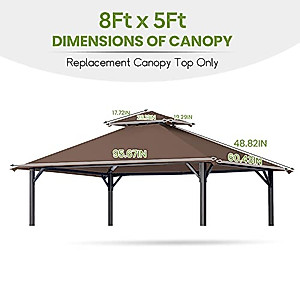 Grill Gazebo Replacement Canopy Top Roof, EasyLee 5x8 Canopy Top Cover, Double Tiered BBQ Gazebo Cover, Fits for Gazebo Models L-GG001PST and L-GZ238PST(Khaki)