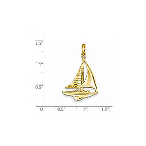 IceCarats 14K Yellow Gold Sailboat Necklace Charm Pendant 33mm x 20mm Only