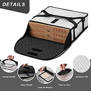 iceMi Pizza Bags for Delivery 20" X 20" X 5" - Moisture-Free, Professional Thermal Pizza Warmer, Heavy-Duty Food Carrier, Suitable for Restaurants,Picnic Uber Eats & Door Dash（ Silver）