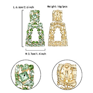 Flyonce Rectangle Clip-on Drop Earrings for Women, Sparkly Rhinestone Crystal Geometric Statement Non Pierced Earrings Light Green