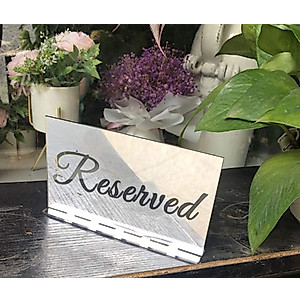 Set of 2 Acrylic Mirror Reserved Table Sign, Acrylic Freestanding Decoration, Acrylic Free Standing Reserved Wedding Signs (Silver)