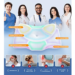 Cervical Pillow for Neck Pain Relief, Hollow Design Odorless Memory Foam Pillows with Cooling Case, Adjustable Orthopedic Bed Pillow for Sleeping, Contour Support for Side Back Stomach Sleepers