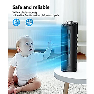 Cofeow Tower Fan, 2023 New Portable Electric Desk Fan, 70°Oscillating, 20ft/s Quiet Cooling, 13 Inch, Standing Table Fan with 3 Modes, Bladeless fan for Bedroom, for Office Desktop Deep Black