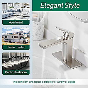 VOTON Bathroom Faucet Brushed Nickel Single Handle Bathroom Faucet 1 or 3 Hole Bathroom Sink Faucet with Deck Plate RV Bathroom Faucet 1.2 GPM