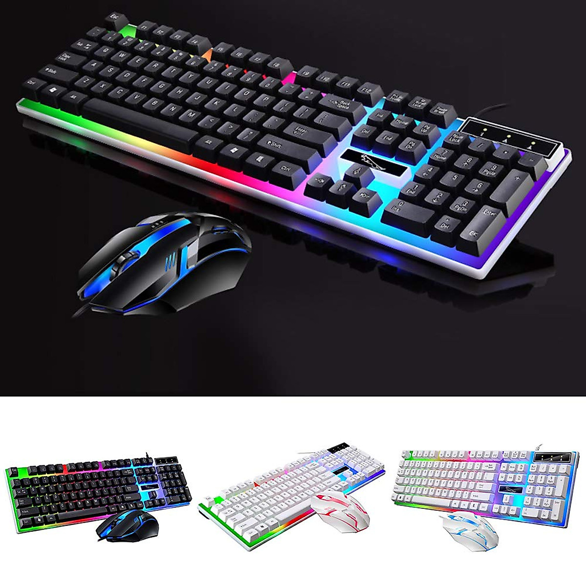 Arinda Wired Gaming Keyboard and Mouse Set Colorful LED Backlit USB Gaming Keyboard Mouse for Laptop PC Gamers