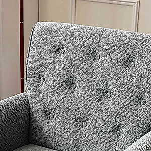 Sepnine Mid-Century Modern Accent Chair Comfy Upholstered Fabric Armchair with Wood Legs Reading Chair for Living Room Bedroom Clearance (Chenille-Gray)