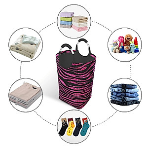 Large Laundry Hamper, Pink and Black Zebra Print Bling Faux Glitter Laundry Basket Collapsible & Waterproof Storage Basket for College Dorm, Family Essentials