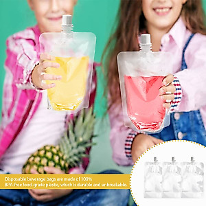 DOERDO 100 Pcs Drink Pouches Bags Juice Bags Flasks Clear Stand up Drink Container for Coffee Water Beer Juice Milk, 200ml/6.8oz