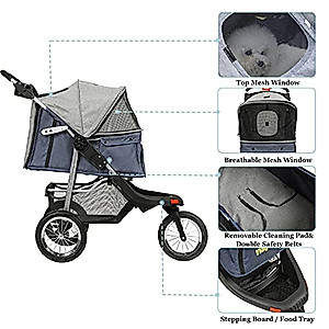 VIAGDO Premium Heavy Duty Pet Stroller for Small Medium Dogs & Cats, 3-Wheel Cat Stroller, Foldable Dog Stroller with Suspension System/Link Brake/One-Hand Fold, Max. Loading 55 LBS