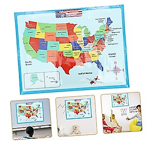 1 Sheet United States Map Usa Map Cartoon Posters Classroom Geography Poster Learning Posters Portable Poster Synthetic Paper Cartoon Preschool Flip Chart