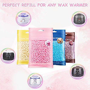 Hard Wax Beads, Professional Wax Beads for Hair Removal 400g Hair Wax with 10 Pcs Wood Sticks for Full Body Brazilian Bikini Face Legs Eyebrow Painless at Home for Woman Men