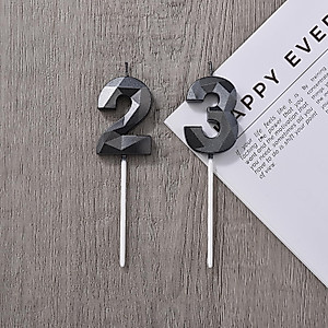2 inch Black 23 Birthday Candles, 3D Diamond Number 23rd Cake Topper for Boys Girls Birthday Party Decorations Theme Party