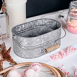 Alpha Living Home Utensil Caddy, Silverware Caddy Party, Silverware Caddy, Picnic Caddy, Flatware Caddy, Paper Plate Caddy, Galvanized Utensil Caddy, Utensil Caddy for Countertop 13.5 inch- Natural