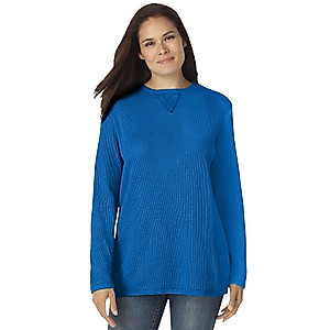 Woman Within Women's Plus Size Thermal Sweatshirt - 3X, Bright Cobalt