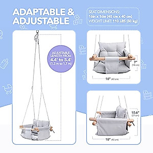 CaTeam - Canvas Baby Swing, Wooden Hanging Swing Seat Chair with Safety Belt, Durable Baby Swing Chair, Outdoor and Indoor Swing for Kids, Mounting Hardware Included, Gray
