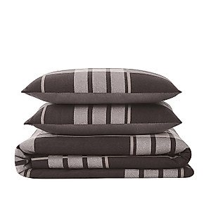 Truly Soft Everyday - King 3 Piece Duvet + Sham Set - Milo Plaid Flannel Collection - Grey