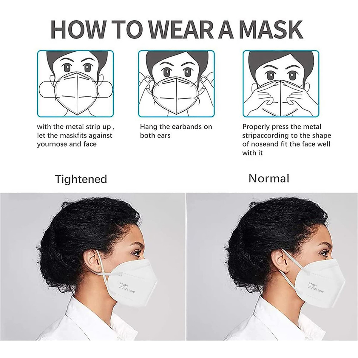 LEMENT 50PCS KN95 Face Mask 5 Layer Breathable with Elastic EarLoops Cup Dust Safety Masks(White,Black,Grey)