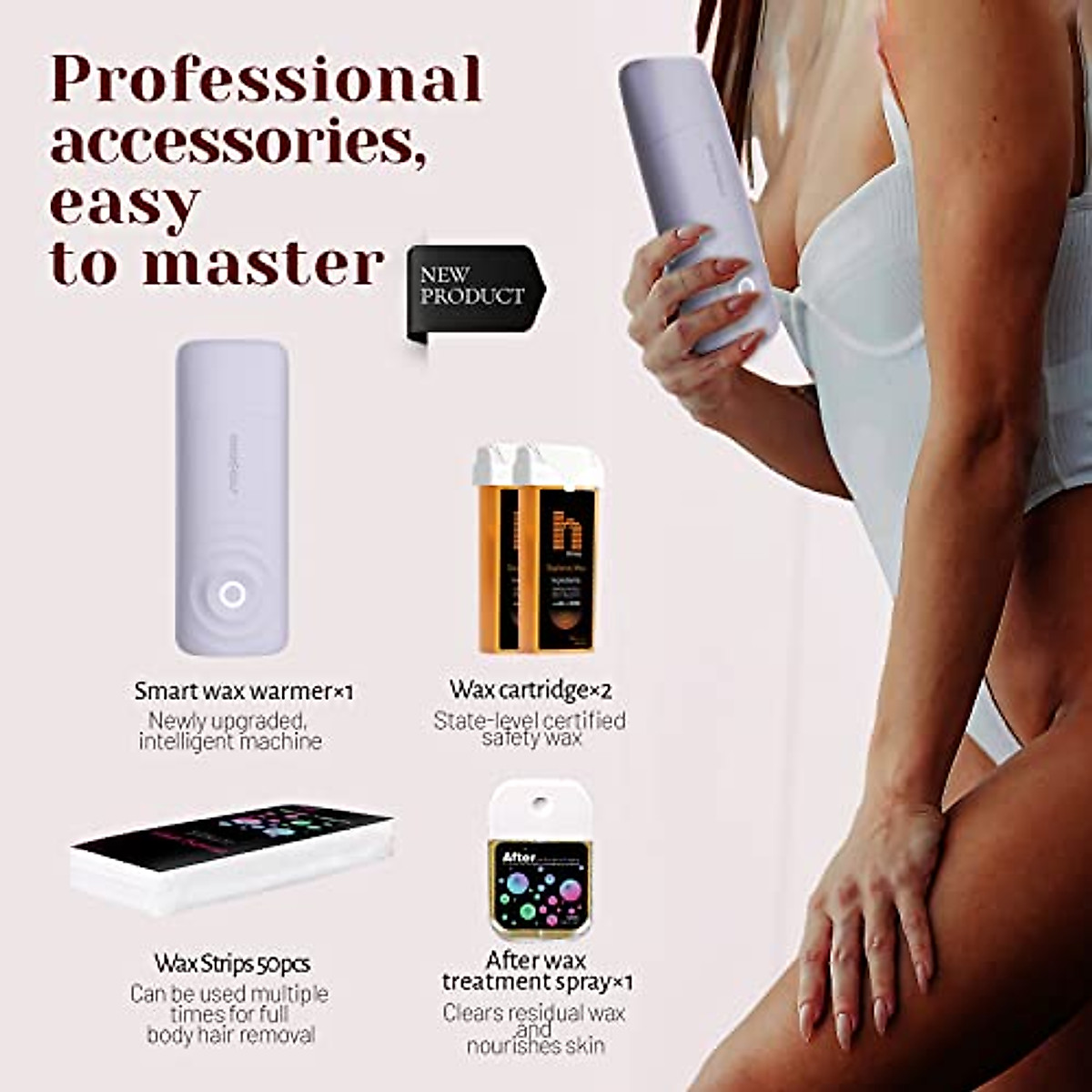 Waxfans Waxing Roller,Wax Roller Kit,Waxing Kit for Women,Roll on Wax Kit,Wax Kit for Hair Removal，Wax Roller