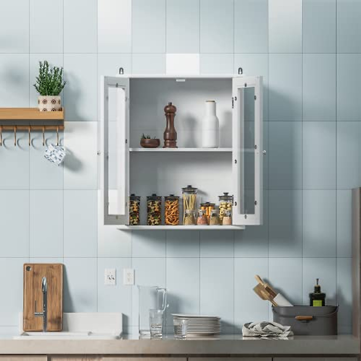 JUMMICO Medicine Cabinet, Bathroom Cabinet with 2 Doors and Adjustable Shelves, Over The Toilet Space Saver Storage Cabinet, Wall Mounted Wooden Medicine Cabinet for Laundry Bathroom Kitchen (White)