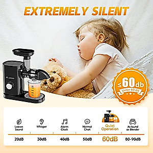 Cold Press Juicer, AAOBOSI Slow Masticating Juice Extractor for Fruit and Vegetable - Delicate Crushing Without Filtering - Juicer Machines with Quiet Motor/Reverse Function/Brush, Black