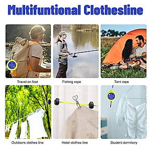 Qihengzhijia Adjustable Travel Clothesline Cord, 32FT Portable Camping Clothesline,Windproof Drying Line Rope for Outdoor/Indoor/Home/Laundry/Hotel,with 20pcs Windproof Clothespins
