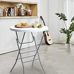 Byliable 32in Cocktail Folding High Top Table Bar Height Plastic Round Folding Table Indoor Outdoor with Removable Legs for Parties, Patio, Dining Room, Wedding