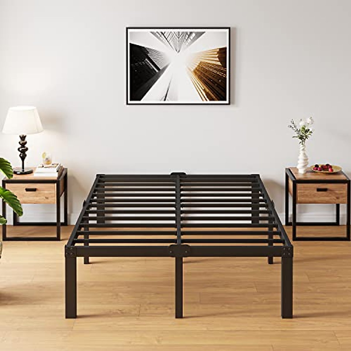 Gdduck 18 Inch Queen Size Bed Frame Platform Metal Bed Frame with Storage，Sturdy Steel Frame No Box Spring Needed,Black Frame Heavy Duty Noise-Free,Easy Assembly，Support up to 3500lbs