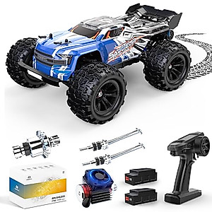 DEERC Fast Brushless RC Car for Adults, Max 42mph with 3S(not included), 1:16 4x4 High Speed RC Truck with 2 Lipo Batteries,All Terrains RC Monster Truck, Off Road Electric Vehicle Gift
