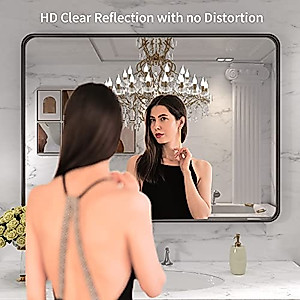 LOAAO 40X30 Inch Black Metal Framed Bathroom Mirror for Wall, Matte Black Bathroom Vanity Mirror Farmhouse, Large Rounded Rectangle Mirror, Anti-Rust, Tempered Glass, Hangs Horizontally or Vertically