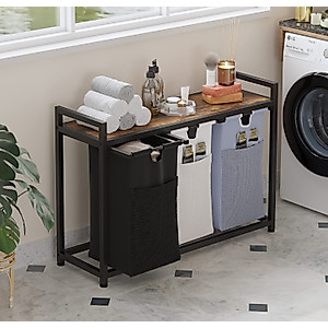 LIVEHOM Laundry Basket Three Laundry Hamper with Removable Bags, Fabric Handles, Large Top Shelf and Laundry Bag for Bathroom, Dorm, Laundry Room