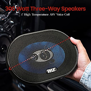 Pyle 5” x 7” Car Sound Speaker (Pair) - Upgraded Blue Poly Injection Cone 3-Way 300 Watts w/Non-fatiguing Butyl Rubber Surround 80-20Khz Frequency Response 4 Ohm & 1" ASV Voice Coil - PL573BL, Apple