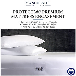 Manchester Mills Protect360 Premium Mattress Encasement and Protector – Twin XL, Microban Product Protection, Knitted Polyester, Waterproof, Bed Bug Prevention, 12" Depth, White