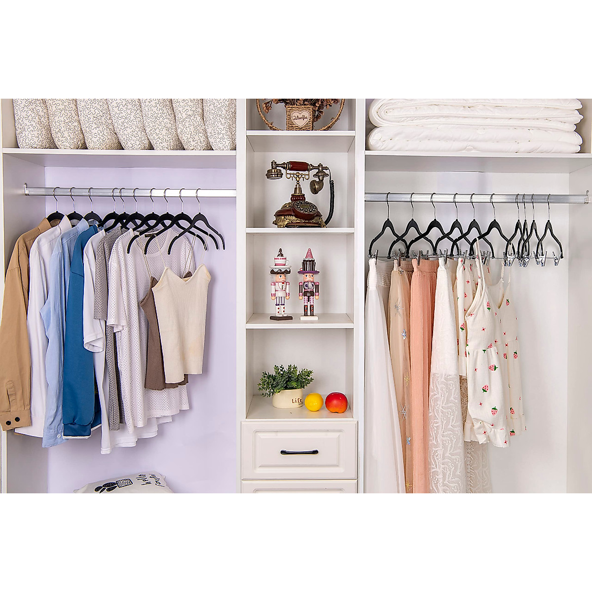 Quality Hangers 50 Pack - Heavy Duty Anti Rust Plastic Clothes Hangers, Space Saving Closet Hangers with Chrome Swivel Hook, Functional Non-Flocked Hangers, Black