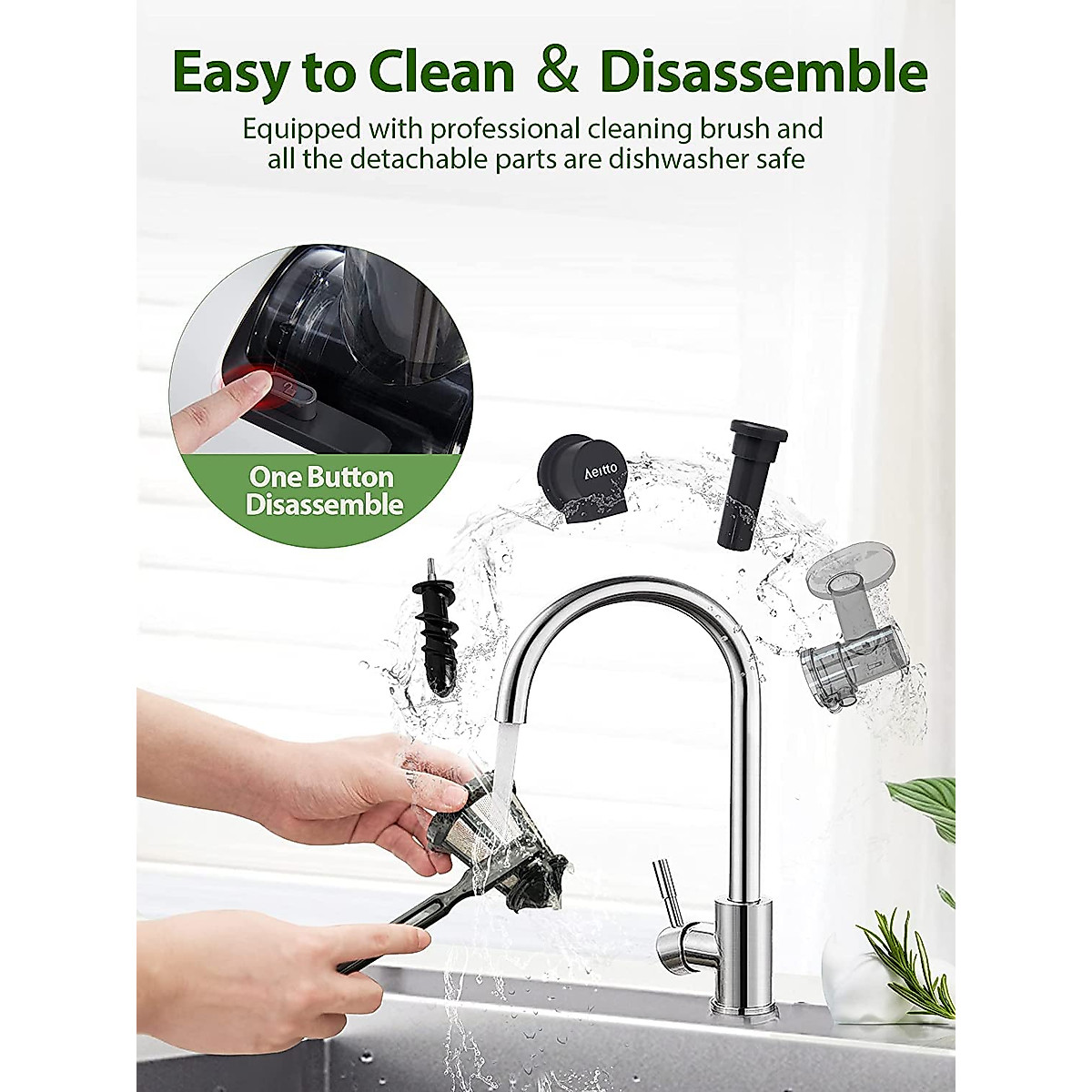 Slow Juicer, Aeitto Cold Press Juicer, BPA Free Juicer Machines Easy to Clean, Celery Juicer with Quiet Motor & Reverse Function, Masticating Juicer for Vegetable and Fruit