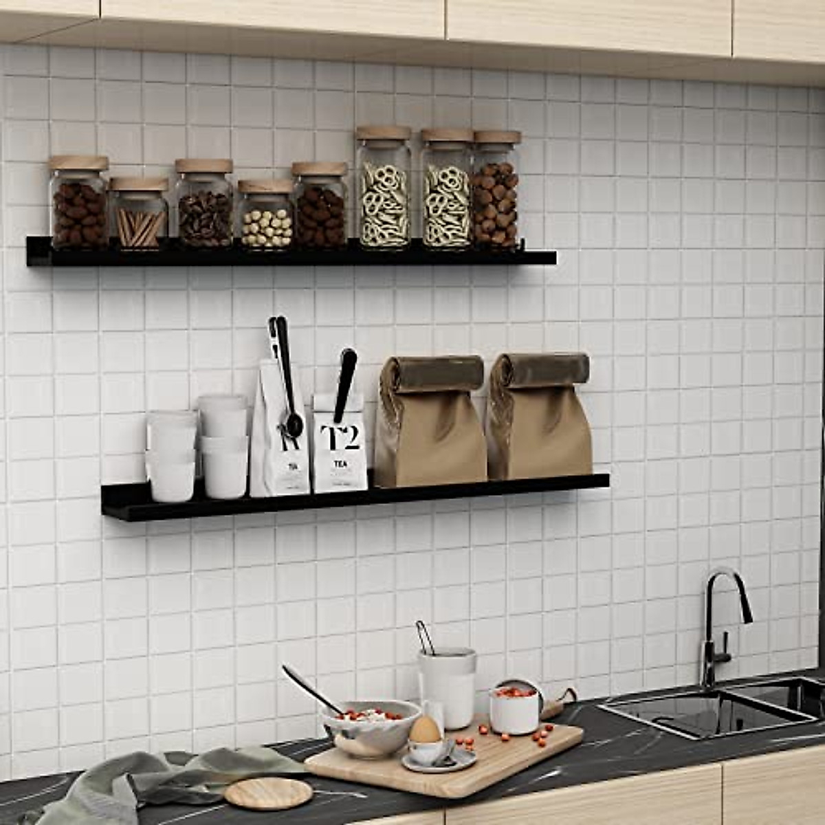 love furniture 35 Inch Black Floating Shelves Wall Mounted Set of 2, Wall Mounted Wood Shelves for Bedroom, Living Room, Bathroom, Kitchen