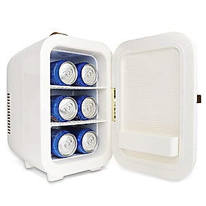 Cegsin Mini Fridge, 6 Liter/8 Cans Small Skincare Fridge, AC/DC Portable Mini Refrigerator, Compact Plug In Cooler and Warmer for Bedroom, Dorm, Office, Car, Beverage, Cosmetic & Makeup (Beige)