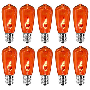 Abeja 10 Pack Christmas Orange Flicker Flame Light Bulbs, ST40 Orange Replacement Bulbs with Realistic Orange Glow, Flame Edison Bulbs for Christmas Outdoor Indoor String Lights