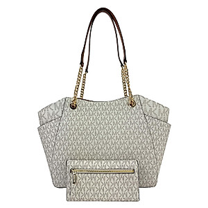 Michael Kors Jet Set Travel Large Chain Shoulder Tote bundled with Trifold Wallet (Vanilla)