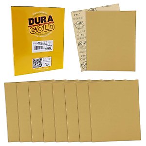 Dura-Gold Premium 9" x 11" Gold Sandpaper Sheets, 150 Grit (Box of 10) - Wood Furniture Woodworking, Automotive Paint, Full-Size Cut to Use on 1/4, 1/3, 1/2 Sheet Finishing Sanders, Hand Sanding Block
