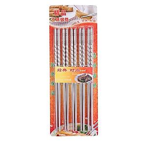 10 Pcs (5 Pairs) High Quality Spiral Design Silver Stainless Steel Chopsticks