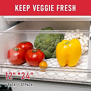 Cooyes Non Slip Refrigerator Liners, 2 in 1 Absorbent Fridge Liners and Fresh Mats Machine Washable, Refrigerator Shelf Liner for Glass Shelves Kitchen Cabinet Drawer Liners, 6 Pack, 12" × 24 "