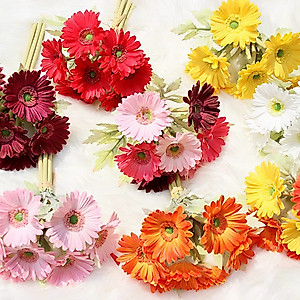 Qingriver 1 Bouquet(7 Stems) PU Gerbera Jamesonii African Daisy Artificial Flowers for Home Garden Wedding Party Decor (Orange&Yellow)